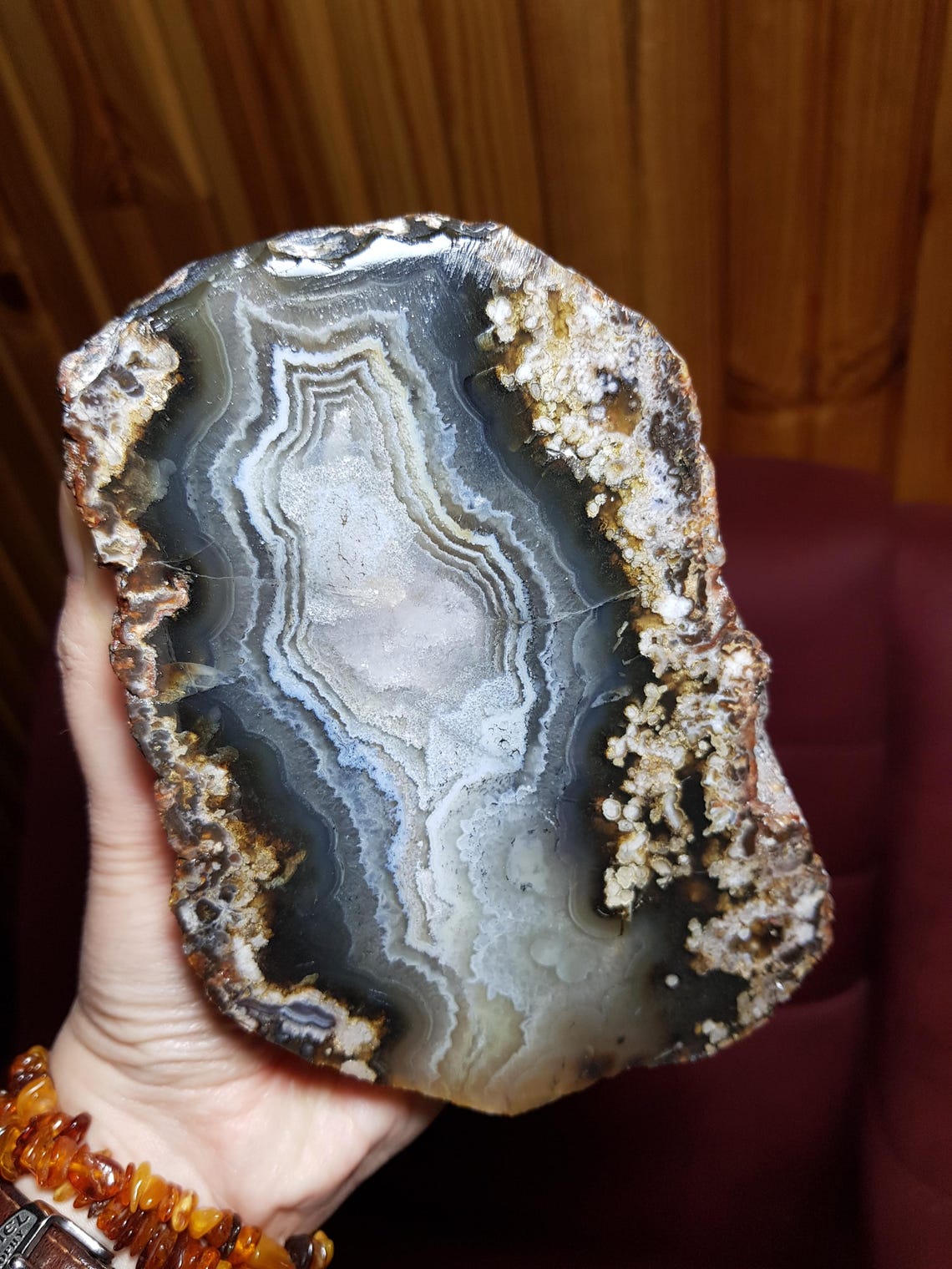 Blue Flower Agate With Quartz Vein and Blue Lace Banded- Polished ...