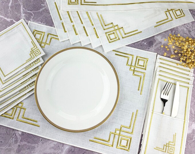 Colorful Linen Medallion Coasters Embroidered Cocktail - Etsy