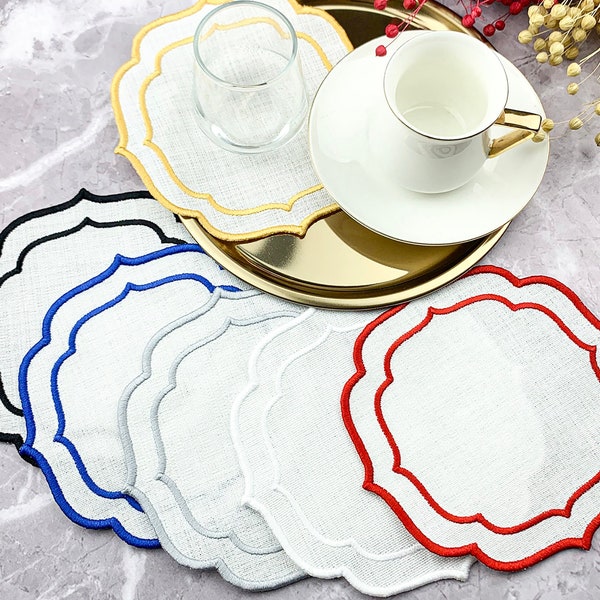 Colorful Linen Medallion Placemats, Embroidered Table Mats With White ...