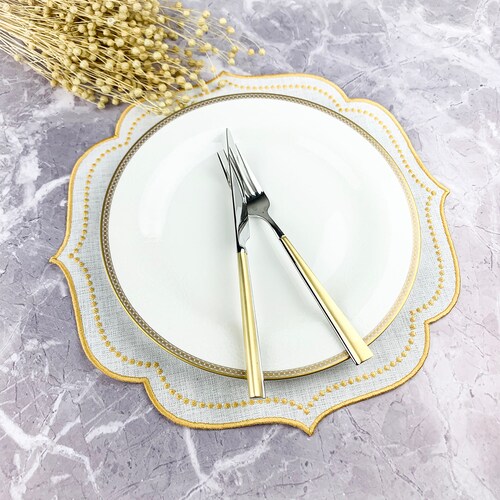 White Linen Medallion Placemats Embroidered Table Mats With - Etsy