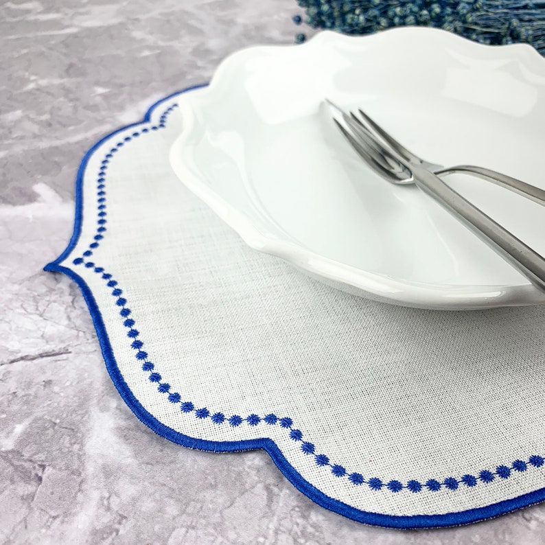 White Linen Medallion Placemats, Embroidered Table Mats With Colorful ...