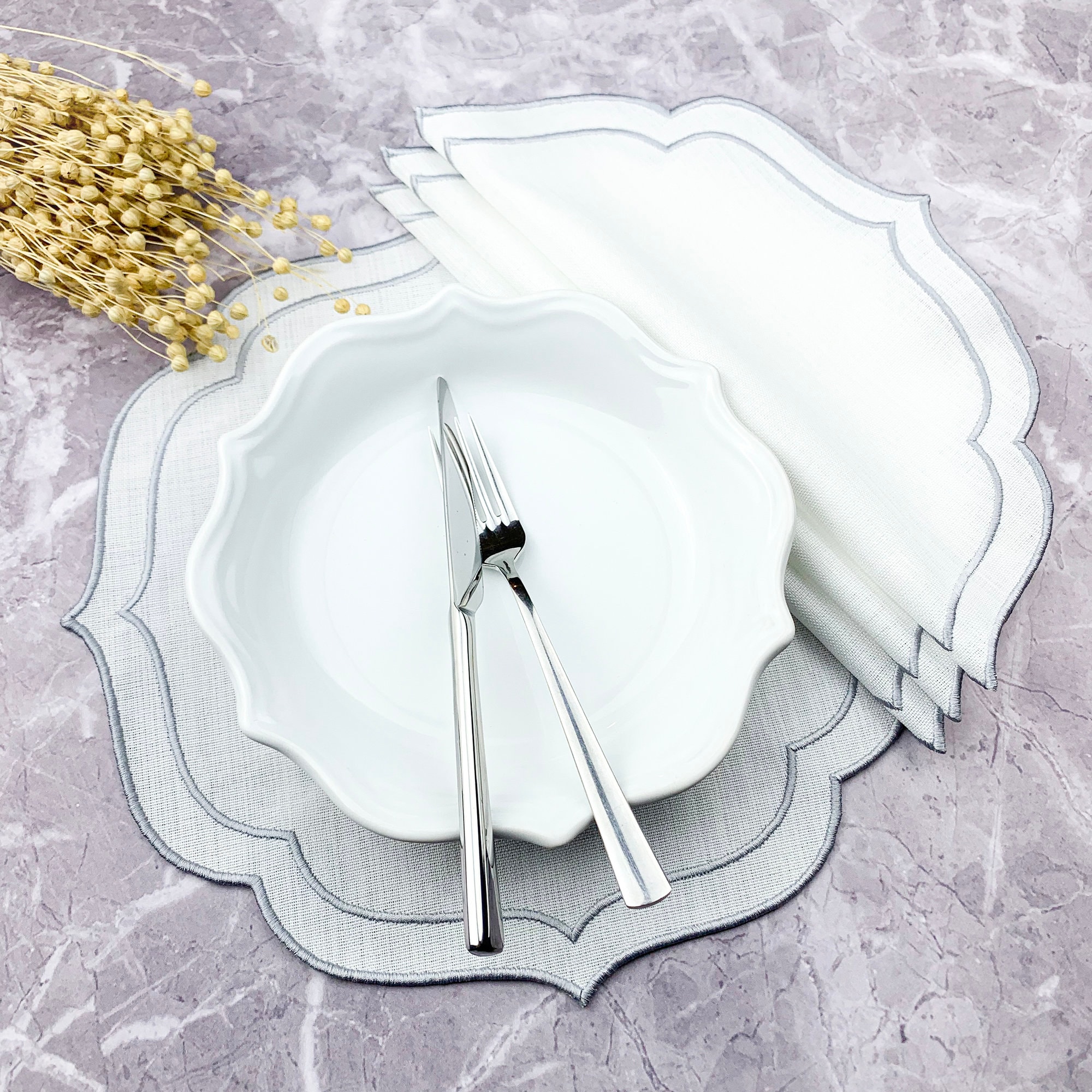 White Linen Medallion Placemats, Embroidered Table Mats With Colorful ...