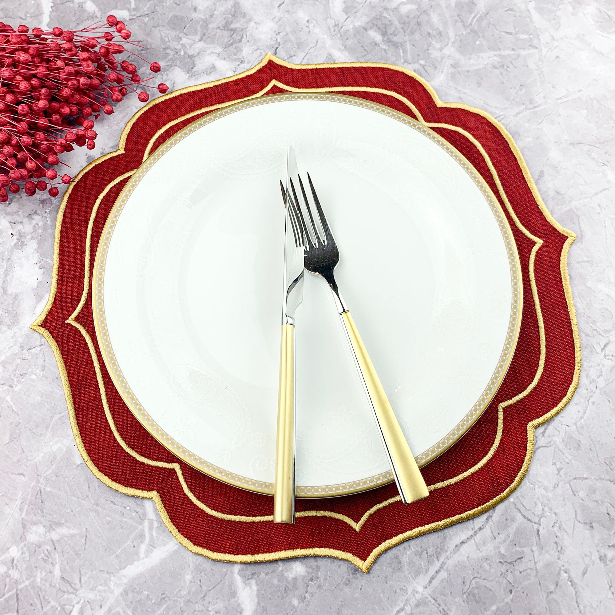 Colorful Linen Medallion Placemats, Embroidered Table Mats With Gold ...