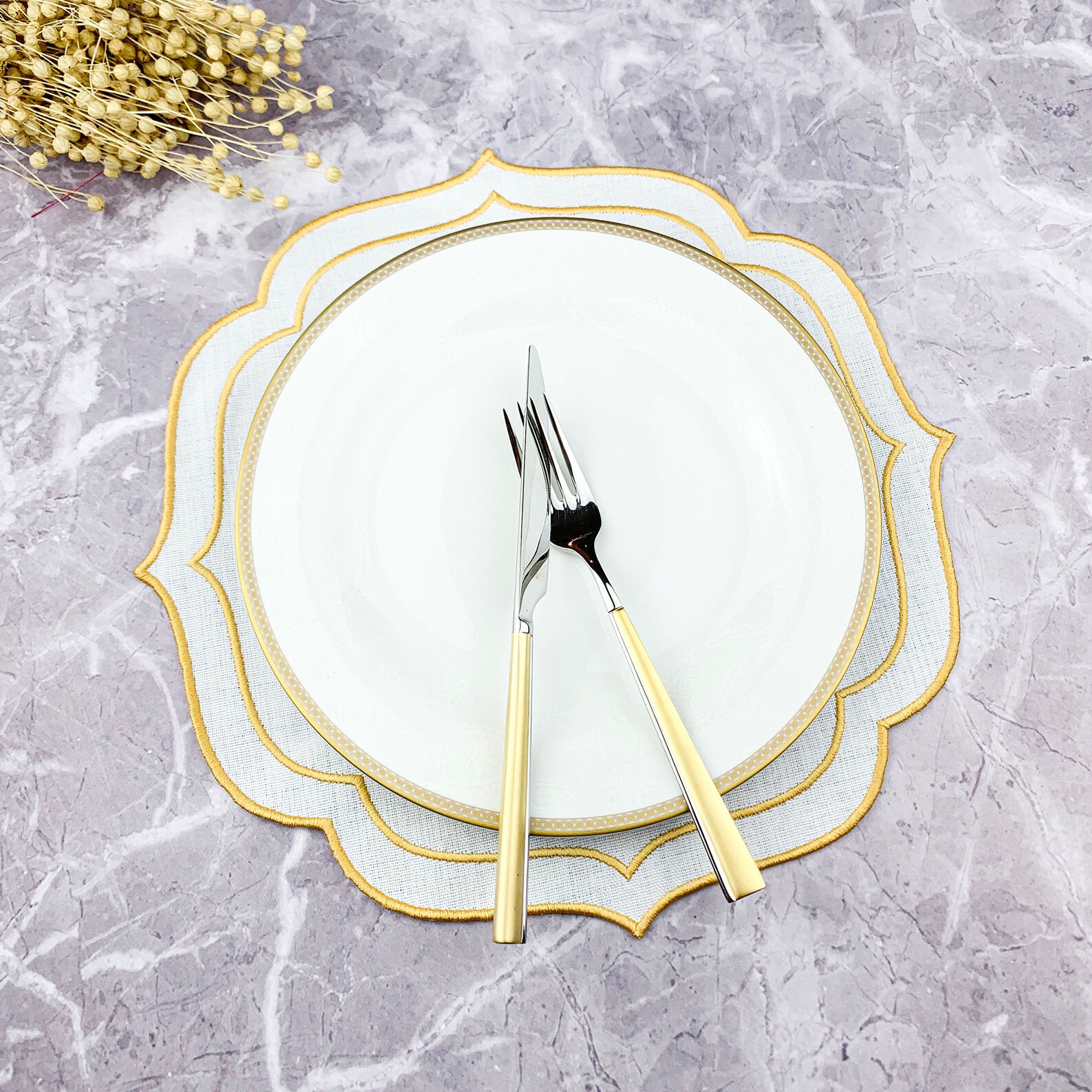 White Linen Medallion Placemats, Embroidered Table Mats With Colorful ...