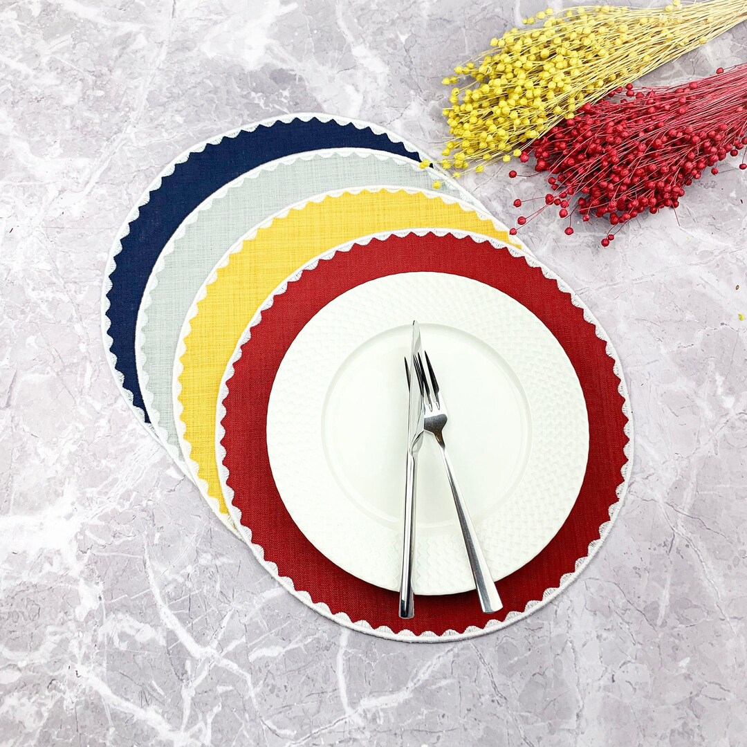 Colorful Linen Round Placemats, Embroidered Table Mats With Colorful ...