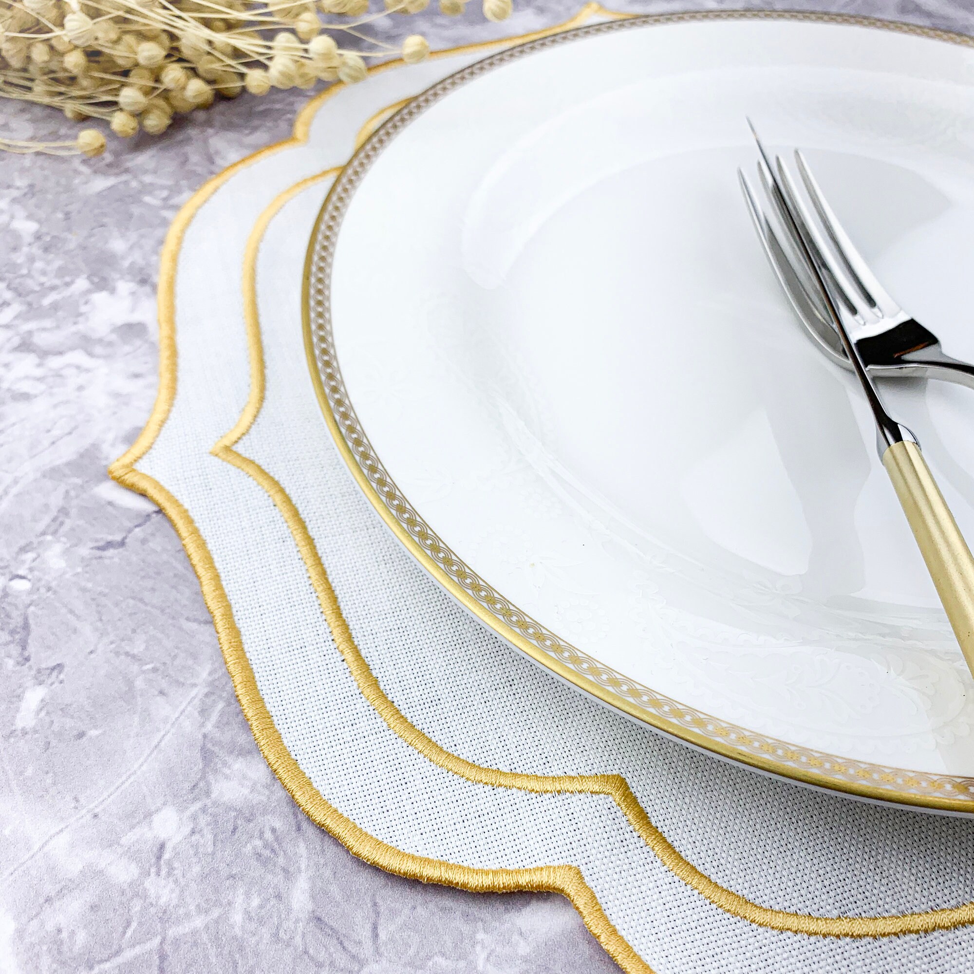 White Linen Medallion Placemats, Embroidered Table Mats With Colorful ...