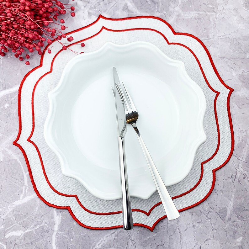 White Linen Medallion Placemats, Embroidered Table Mats With Colorful ...