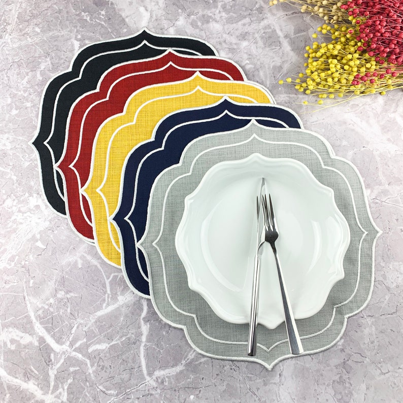 Colorful Linen Medallion Placemats Embroidered Table Mats - Etsy