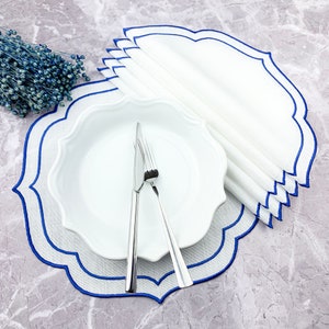 White Linen Medallion Placemats, Embroidered Table Mats With Colorful ...
