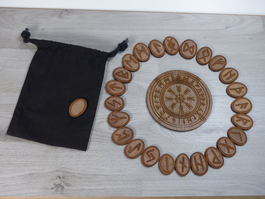 25 Rune Stones Runes Made of Wood Rune Set Walnut Vegvísir Vegvisir ...