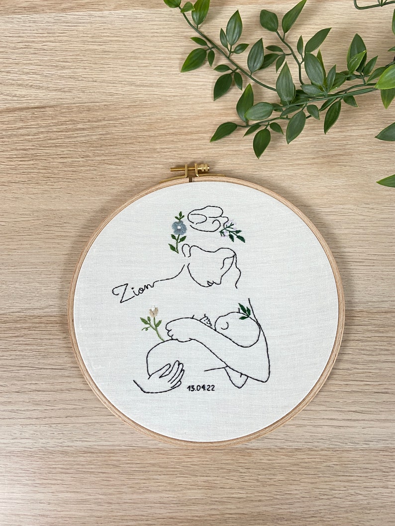 Custom Baby Embroidery Hoop Line Art Cross Stitch Nursery - Etsy