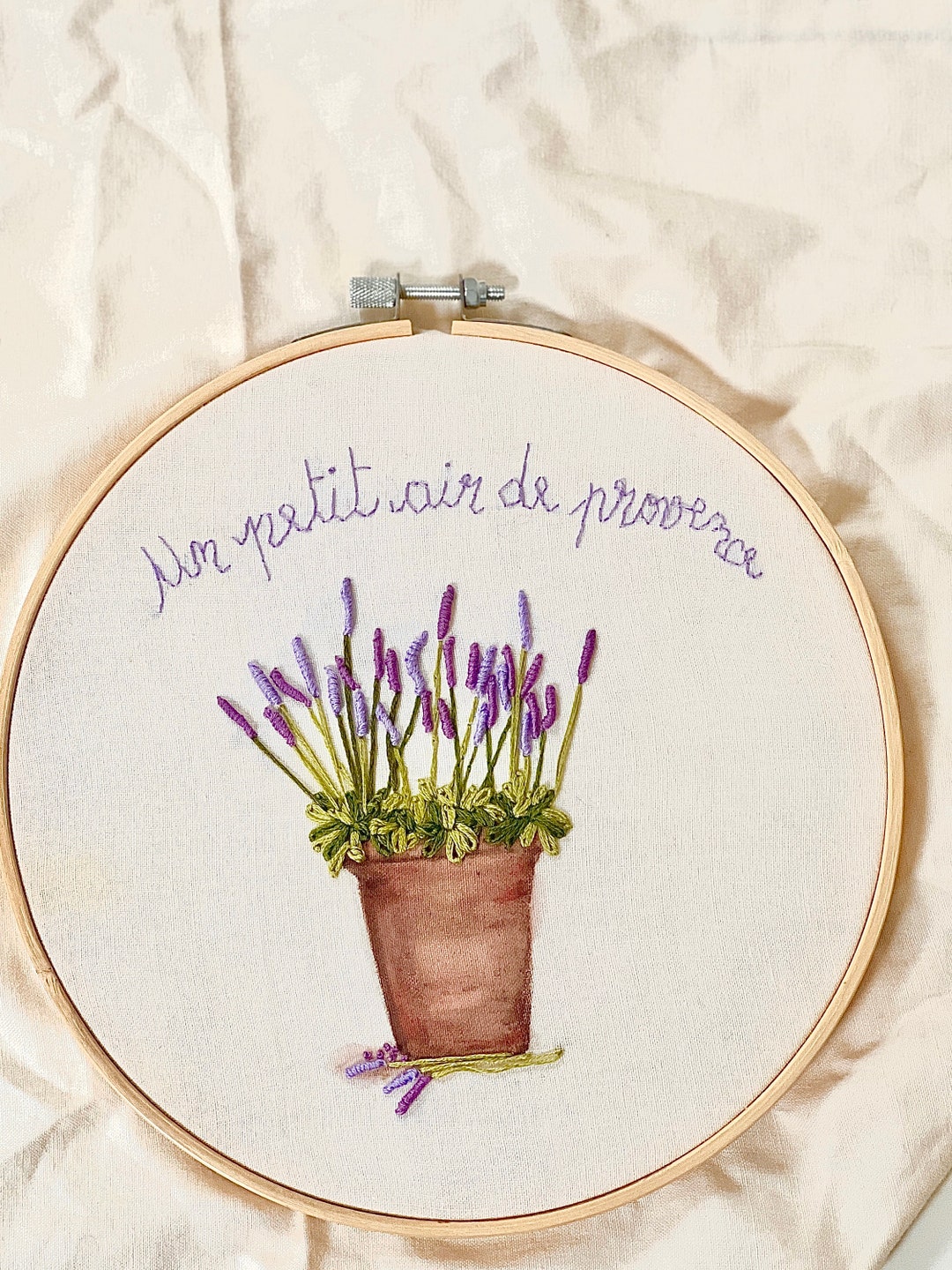 Hand Embroidered Lavender Plant Hoop Art 20cm / Wooden Frame Embroidery ...