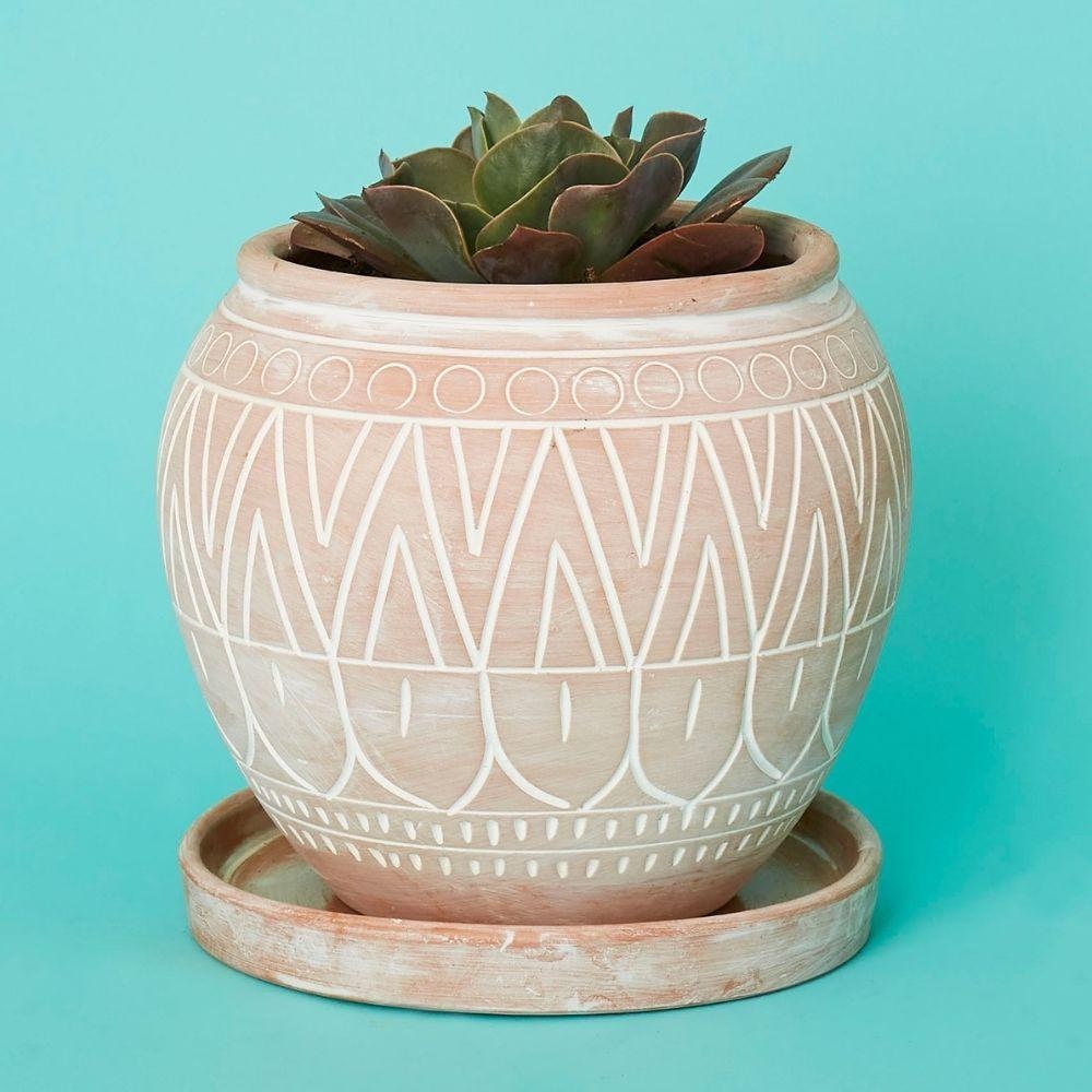 Bangladesh Large Rustic Terracotta Belly Pot with Saucer Home & Living ...