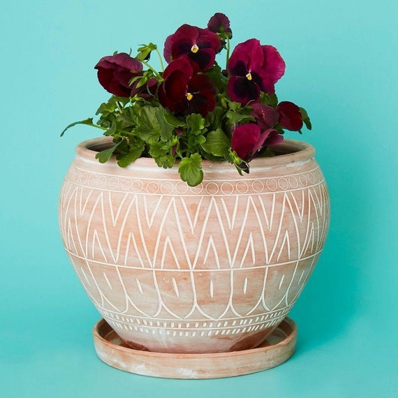 Bangladesh Large Rustic Terracotta Belly Pot with Saucer Home & Living ...