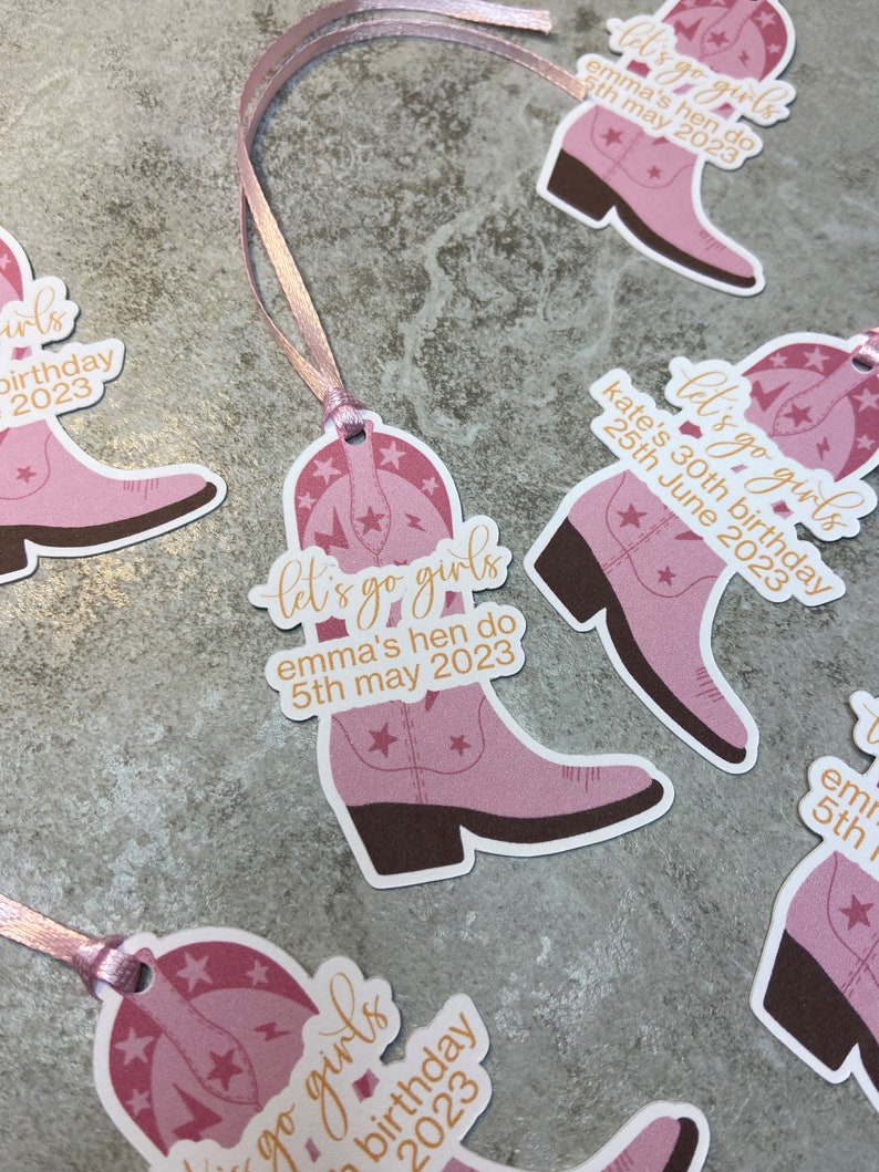 Personalised Set of 9 Cowboy Boot Gift Tags Lets Go Girls - Etsy UK