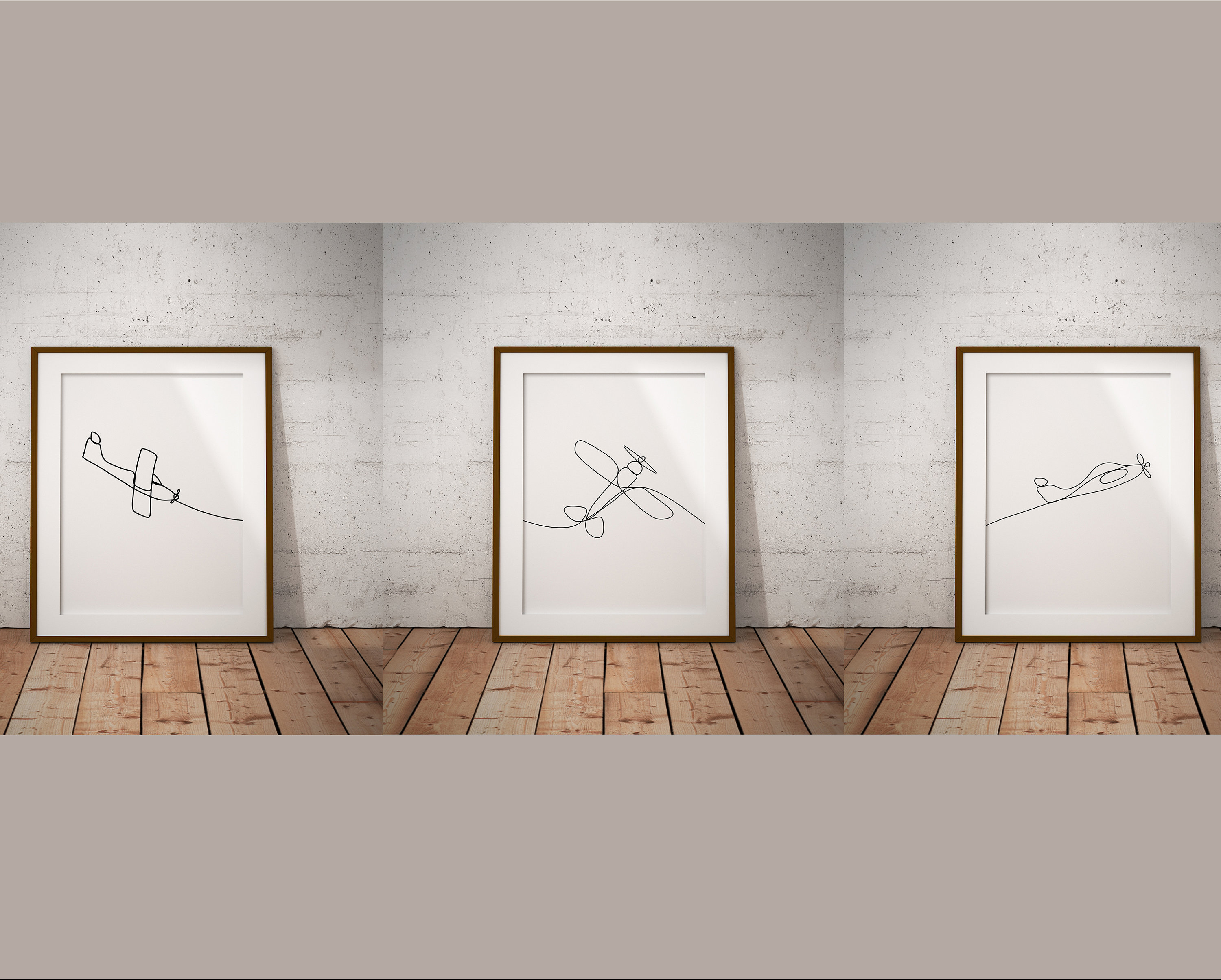 Set of 3 Plane Line Art | Airplane Print | Line Art | Nursery Plane Art ...