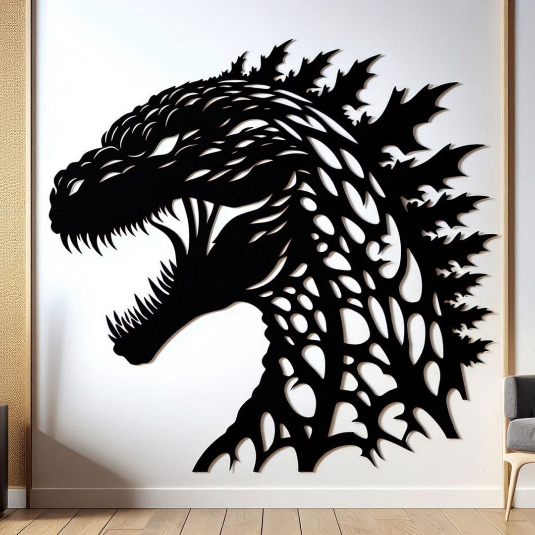 Godzilla Metal Wall Decor, Geometric Metal Godzilla, Animal Art, Wall ...