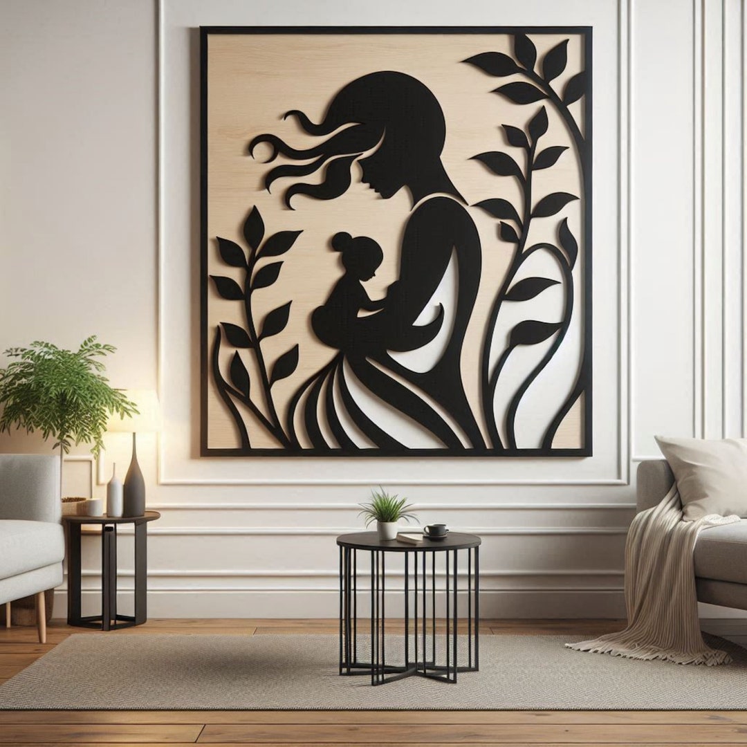 Mothers Day Metal Wall Art, Mom and Baby Metal Wall Art With Flowers ...