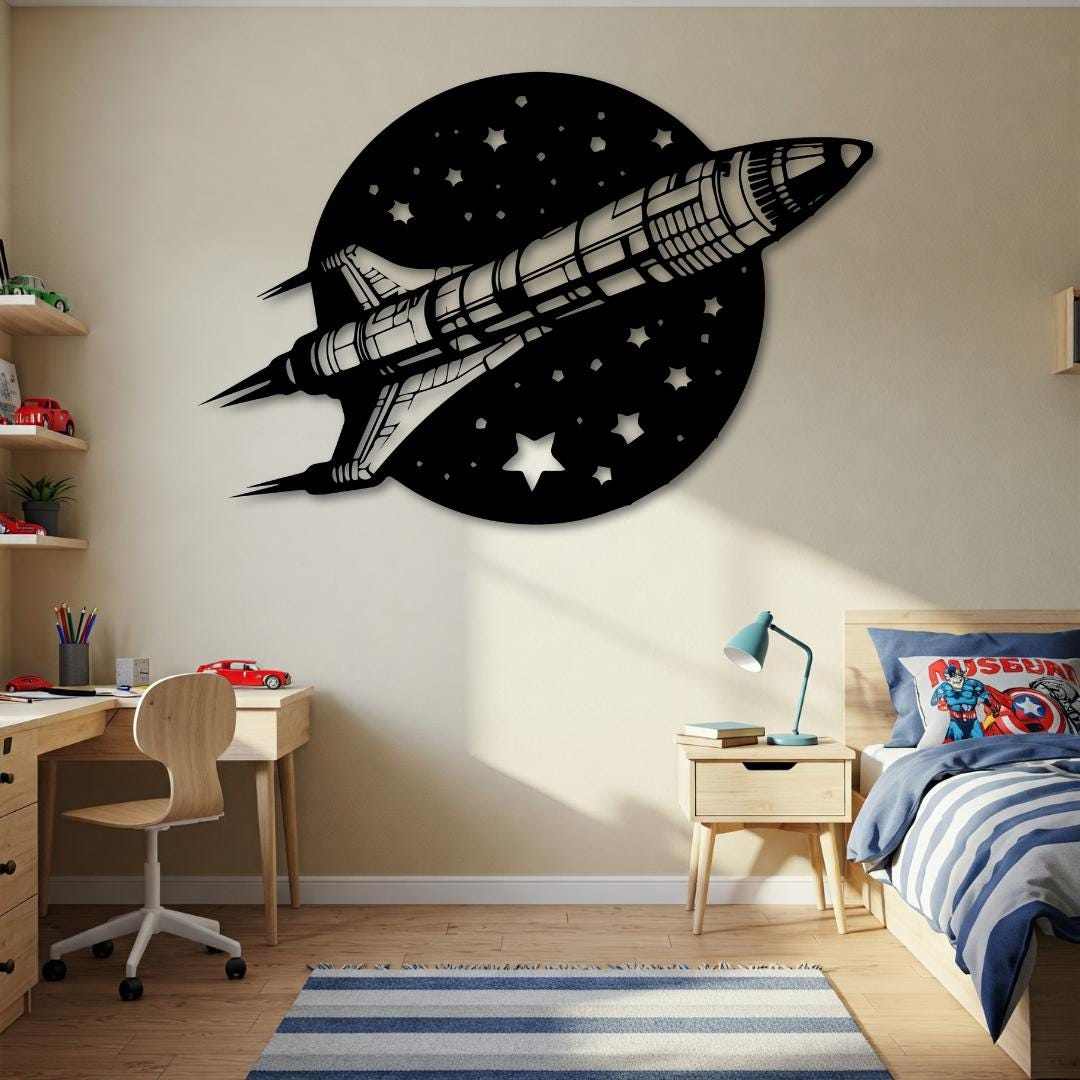 Metal Rocket Wall Art | Space Themed Decor for Kids Room | Space Rocket ...