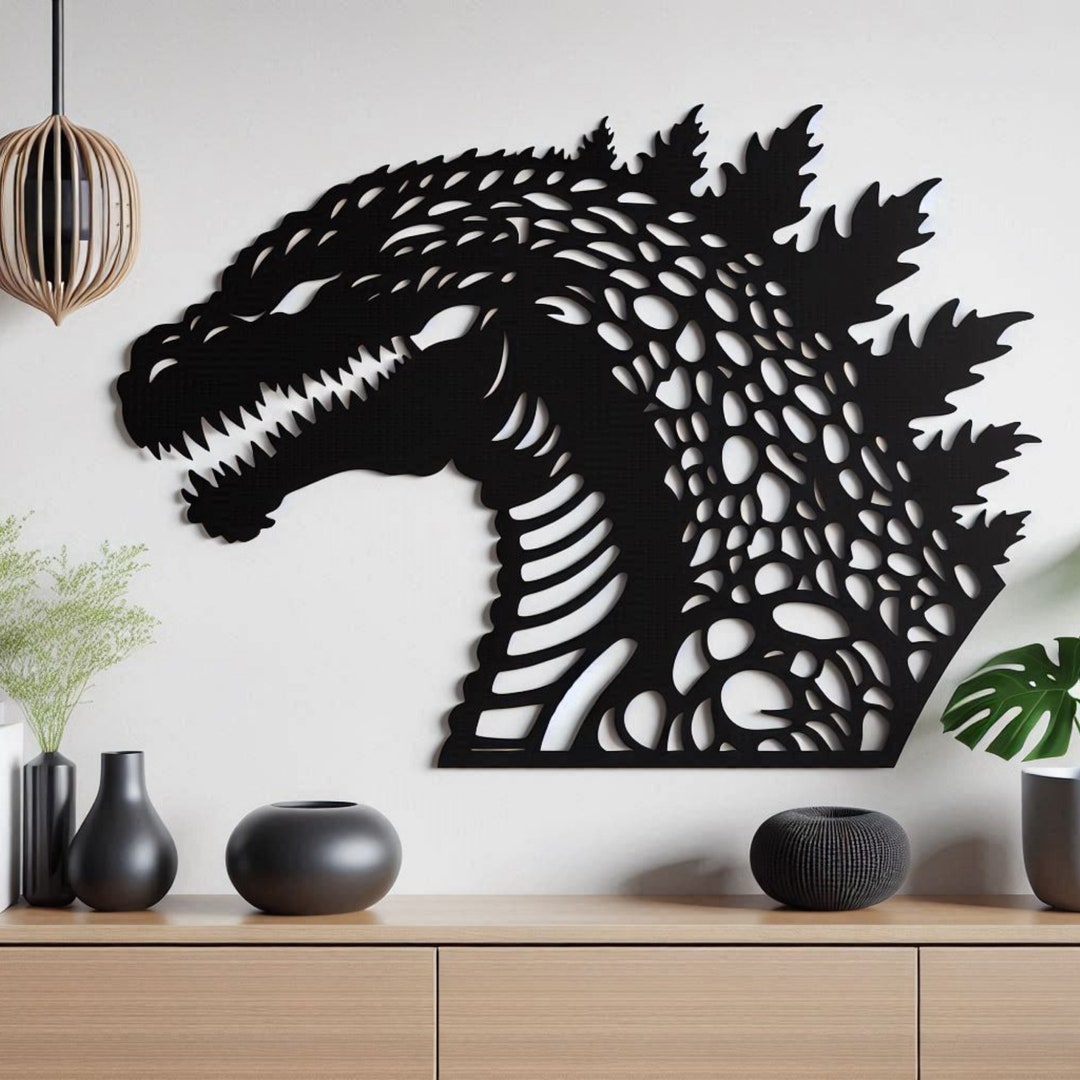Godzilla Metal Wall Decor, Geometric Metal Godzilla, Animal Art, Wall ...