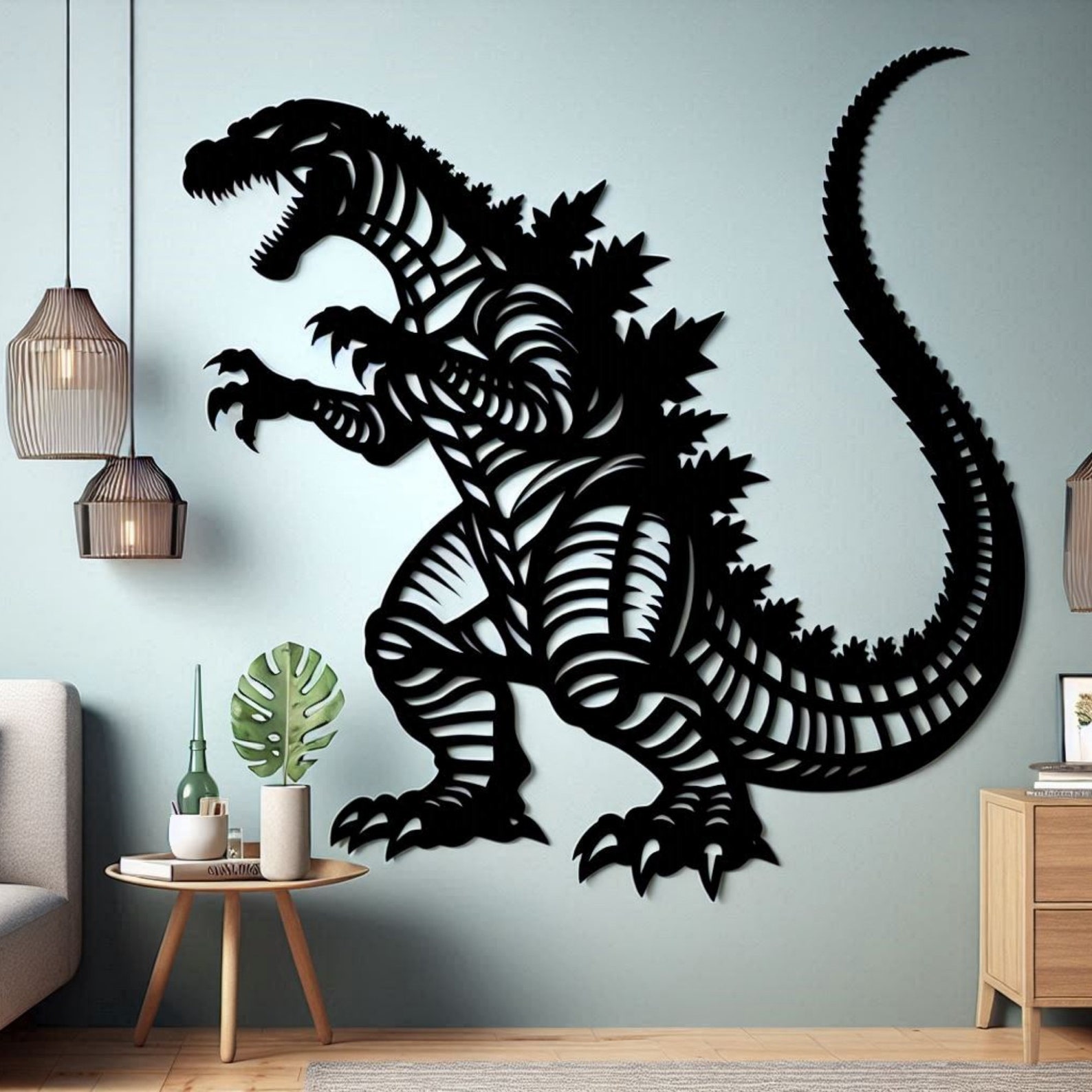 Godzilla Metal Wall Decor, Geometric Metal Godzilla, Animal Art, Wall ...