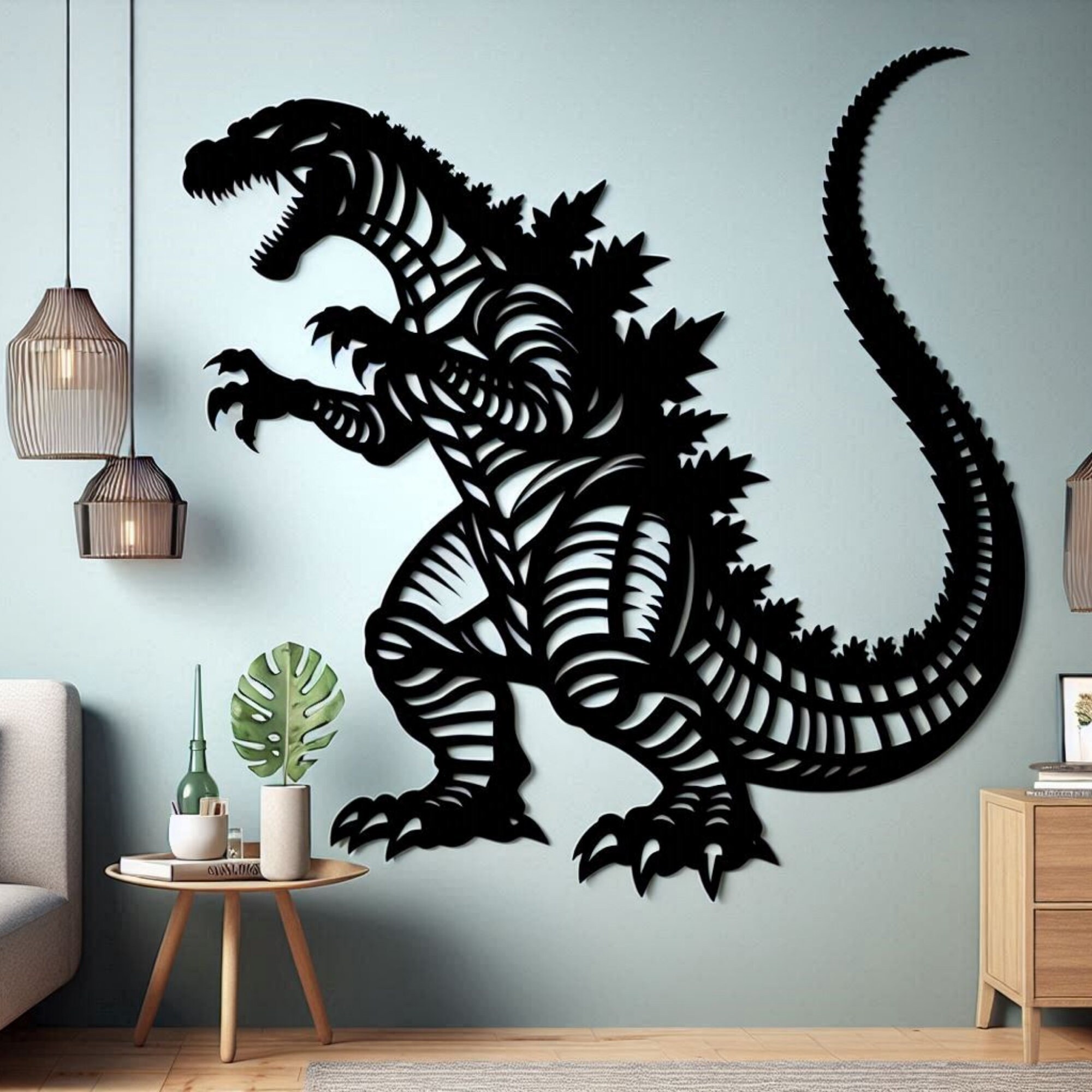 Godzilla Metal Wall Decor, Geometric Metal Godzilla, Animal Art, Wall ...