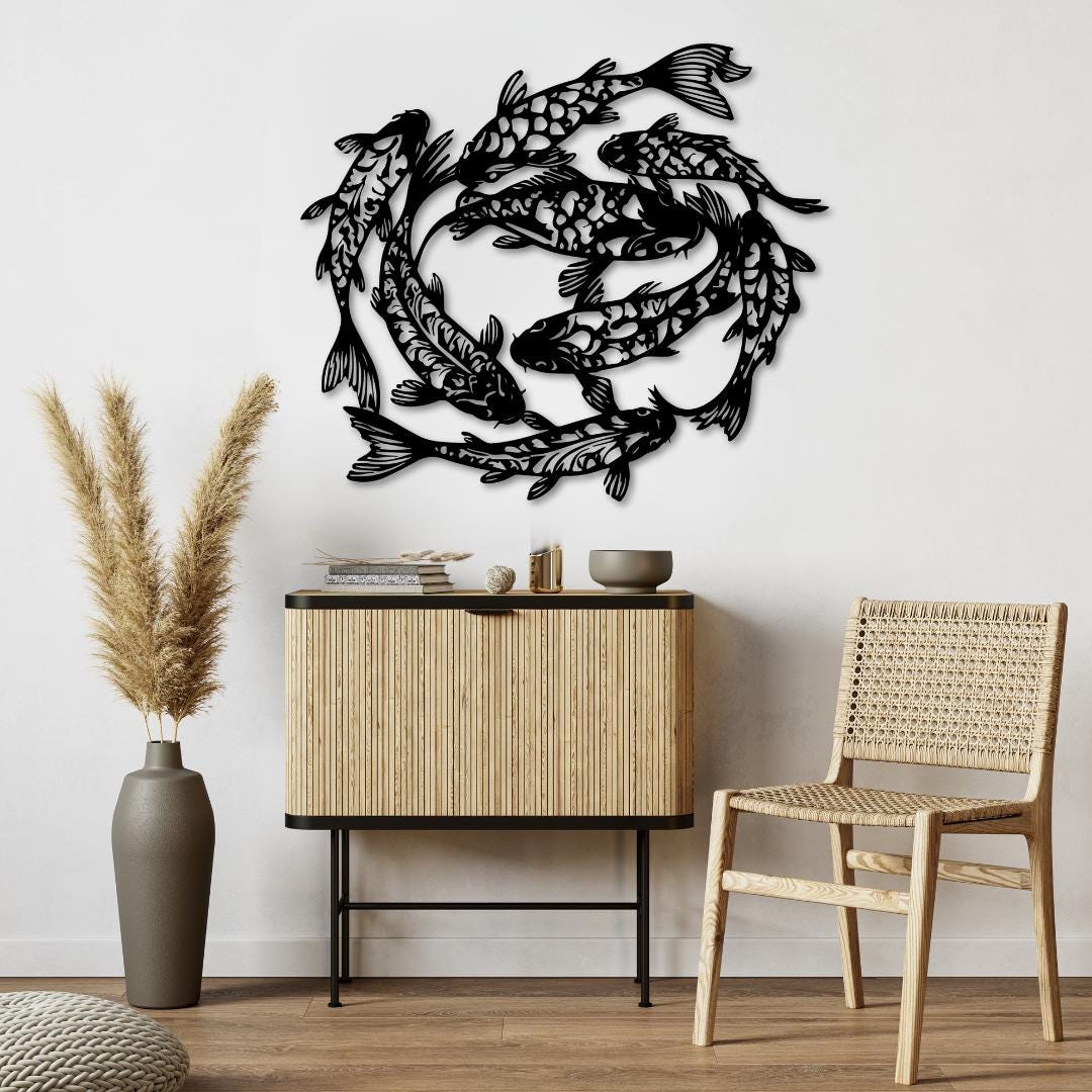 Metal Black Laser Cut Koi Fish Wall Art - Unique Japanese Inspired Home ...