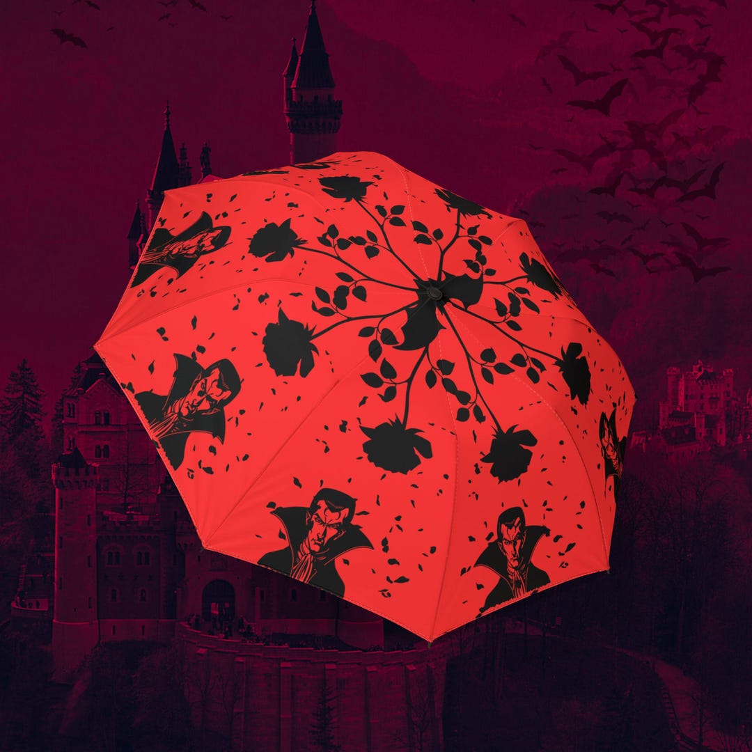Gothic Vampire Red Floral Umbrella, Foldable Umbrella, Stylish Rain ...