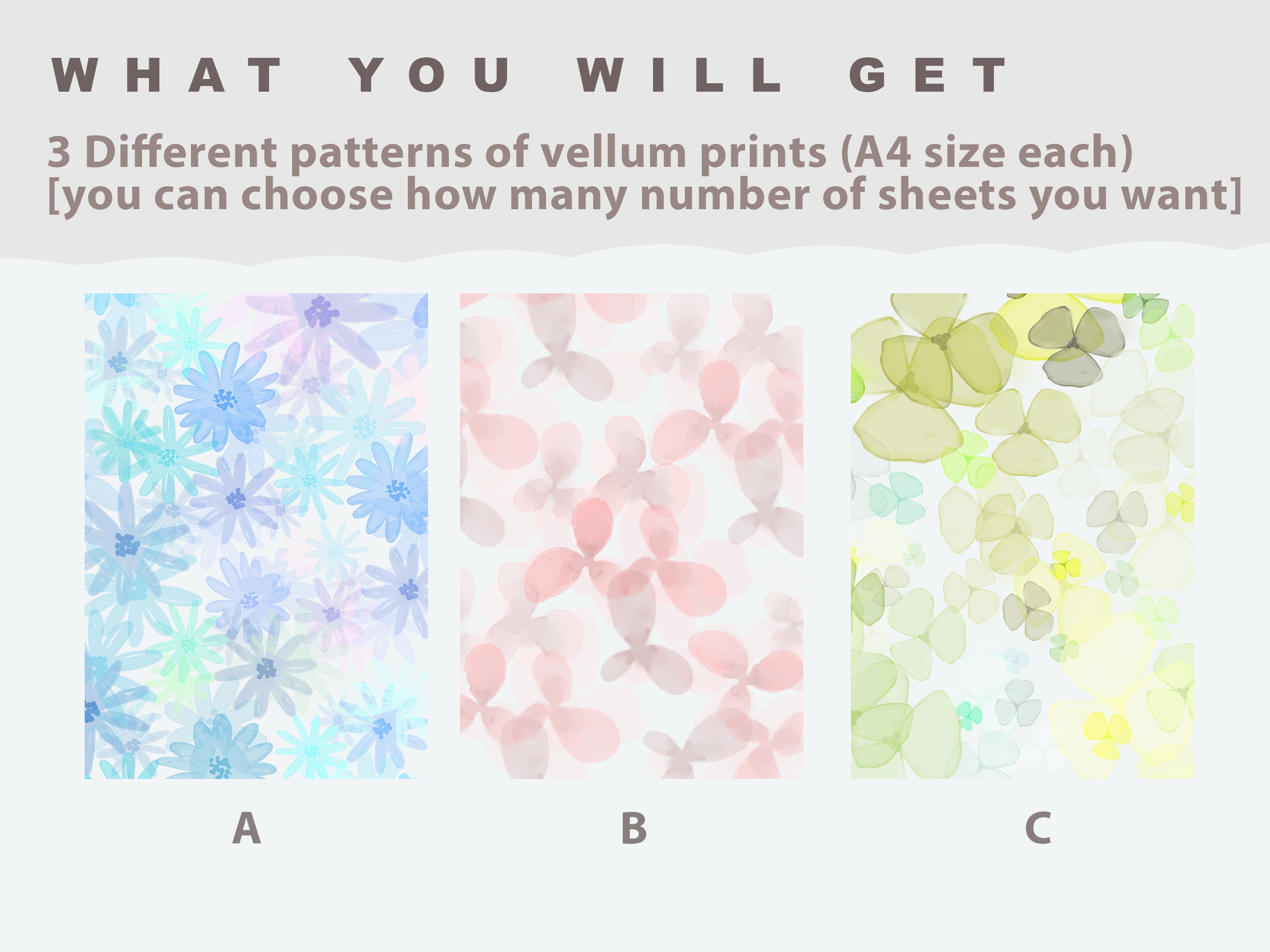 Soft Pattern Translucent Printed Floral Vellum Paper Sheets for Vellum ...