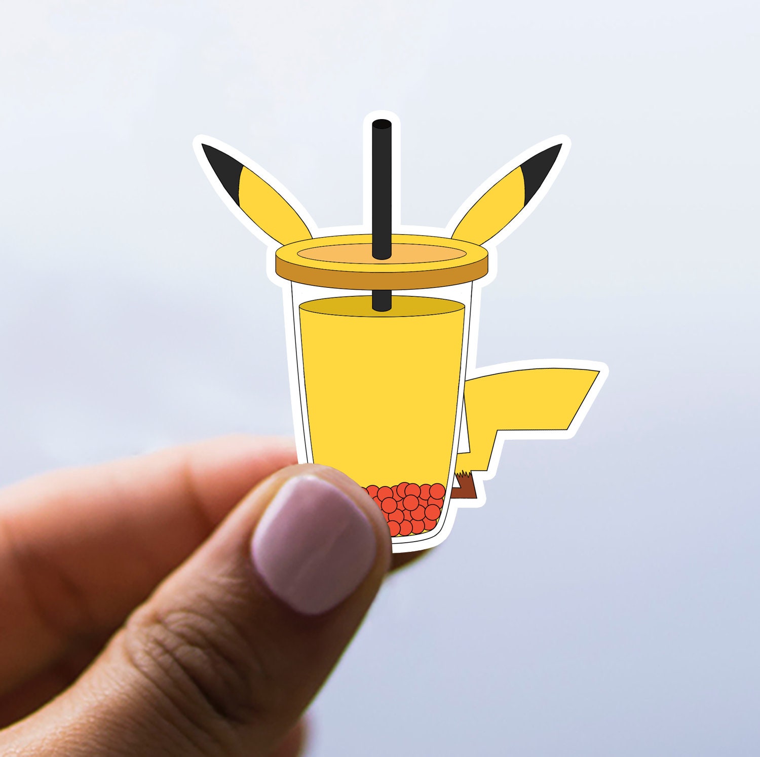 Pikachu Tea Clear Boba Vinyl Sticker - Etsy