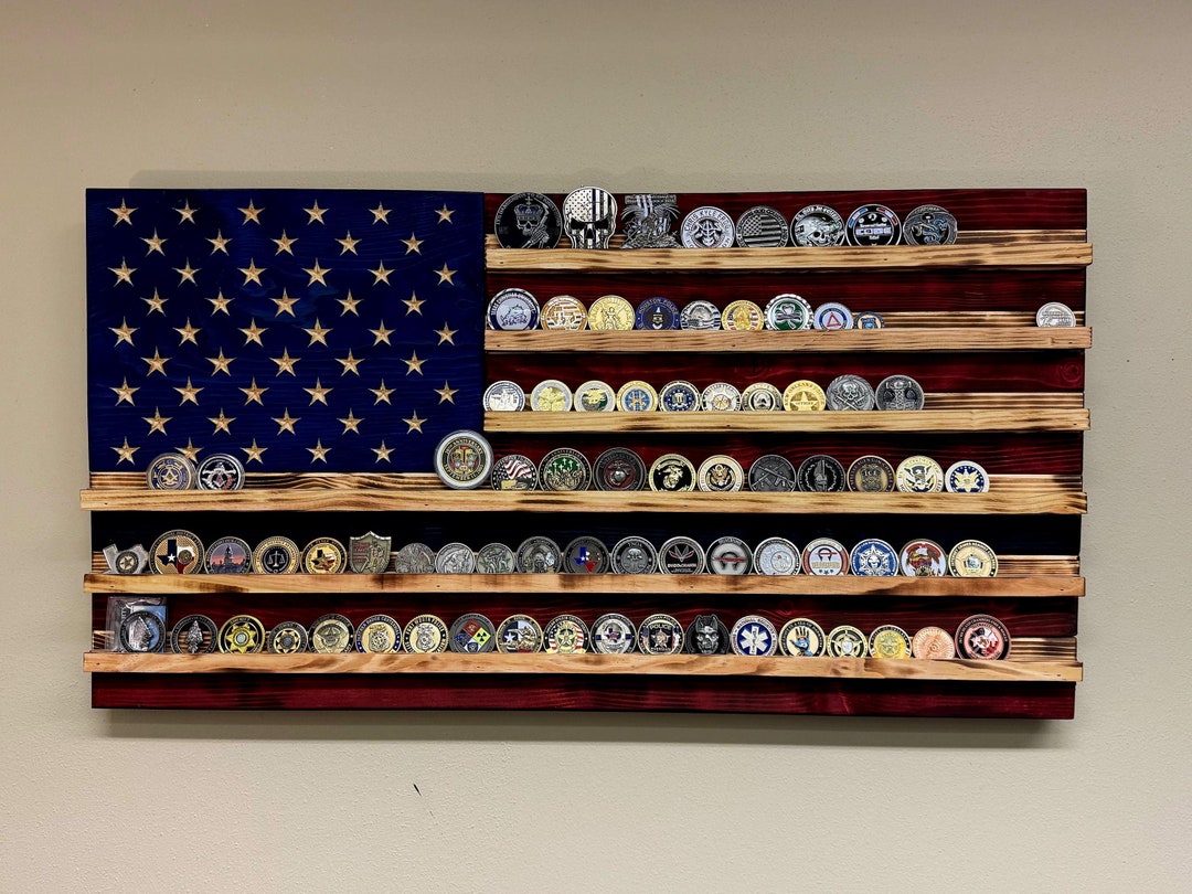 Distressed American Flag, Rustic American Flag, Wooden Flag Coin Rack ...