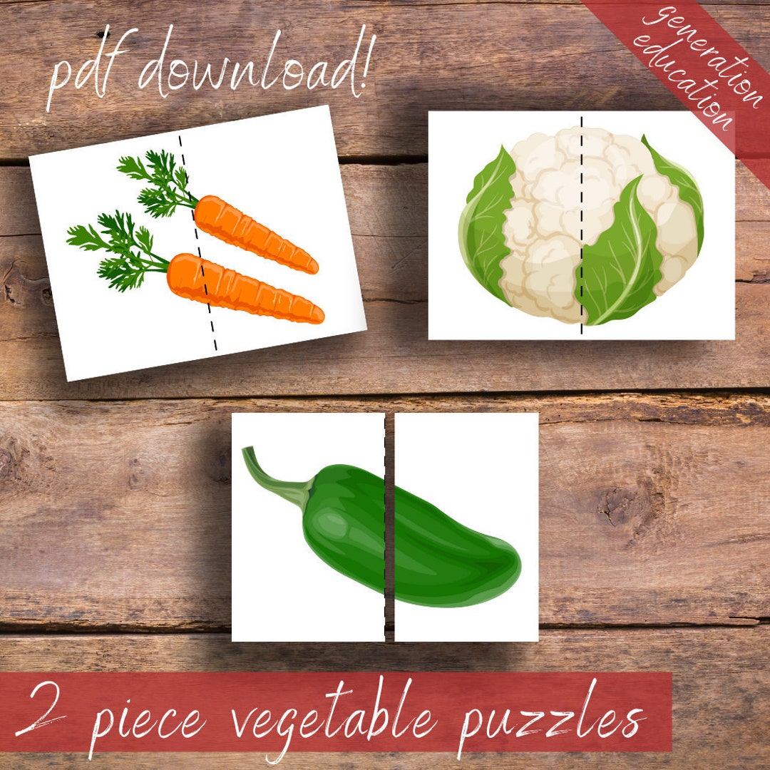 2 Piece Printable Vegetable Puzzles - Etsy