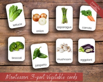 Vegetable 3 Part Cards Montessori english Vegetables - Etsy