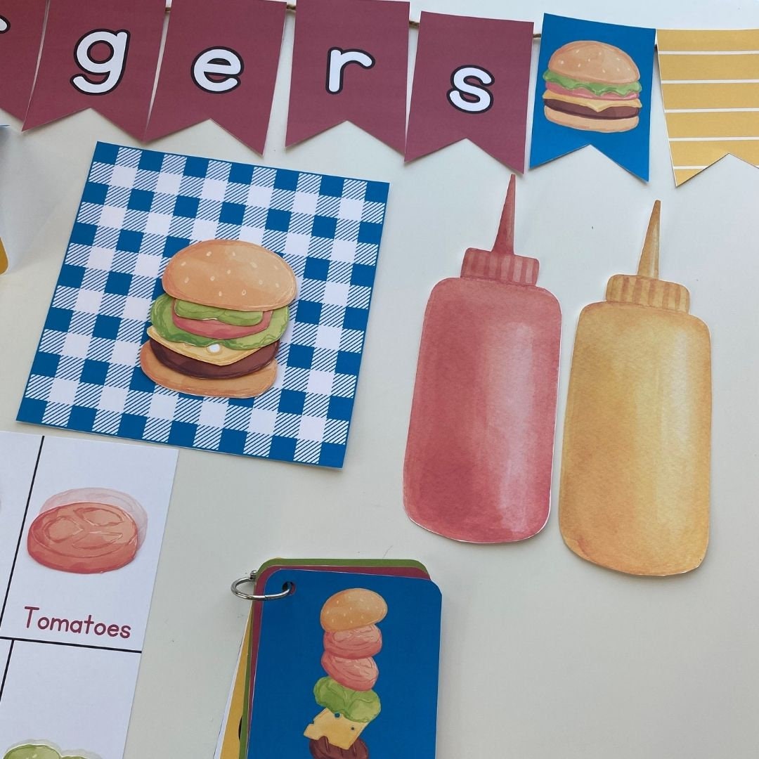 Burger Stacking Play Set, Dramatic Play Kit, Printable Play Activities ...