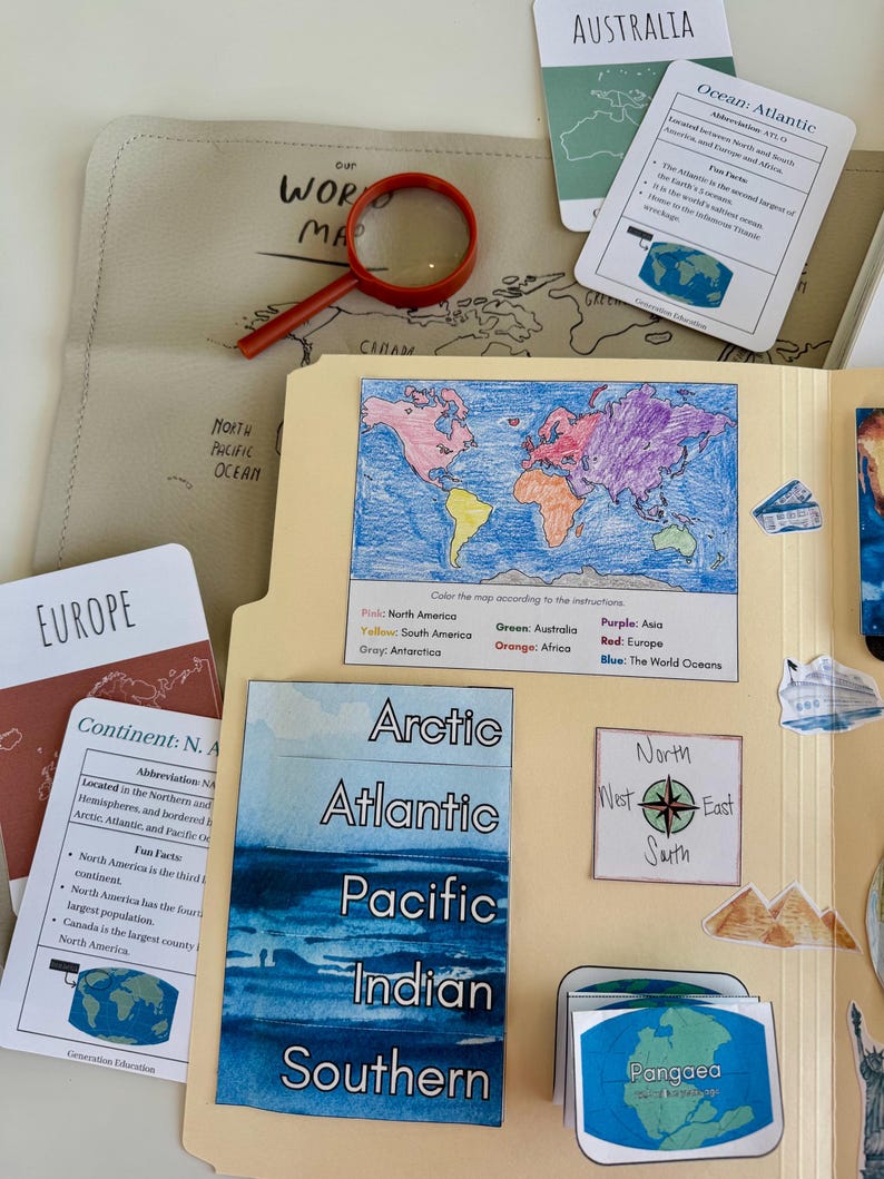 Continents and Oceans Lapbook Kit, Journaling Notebook - Etsy UK