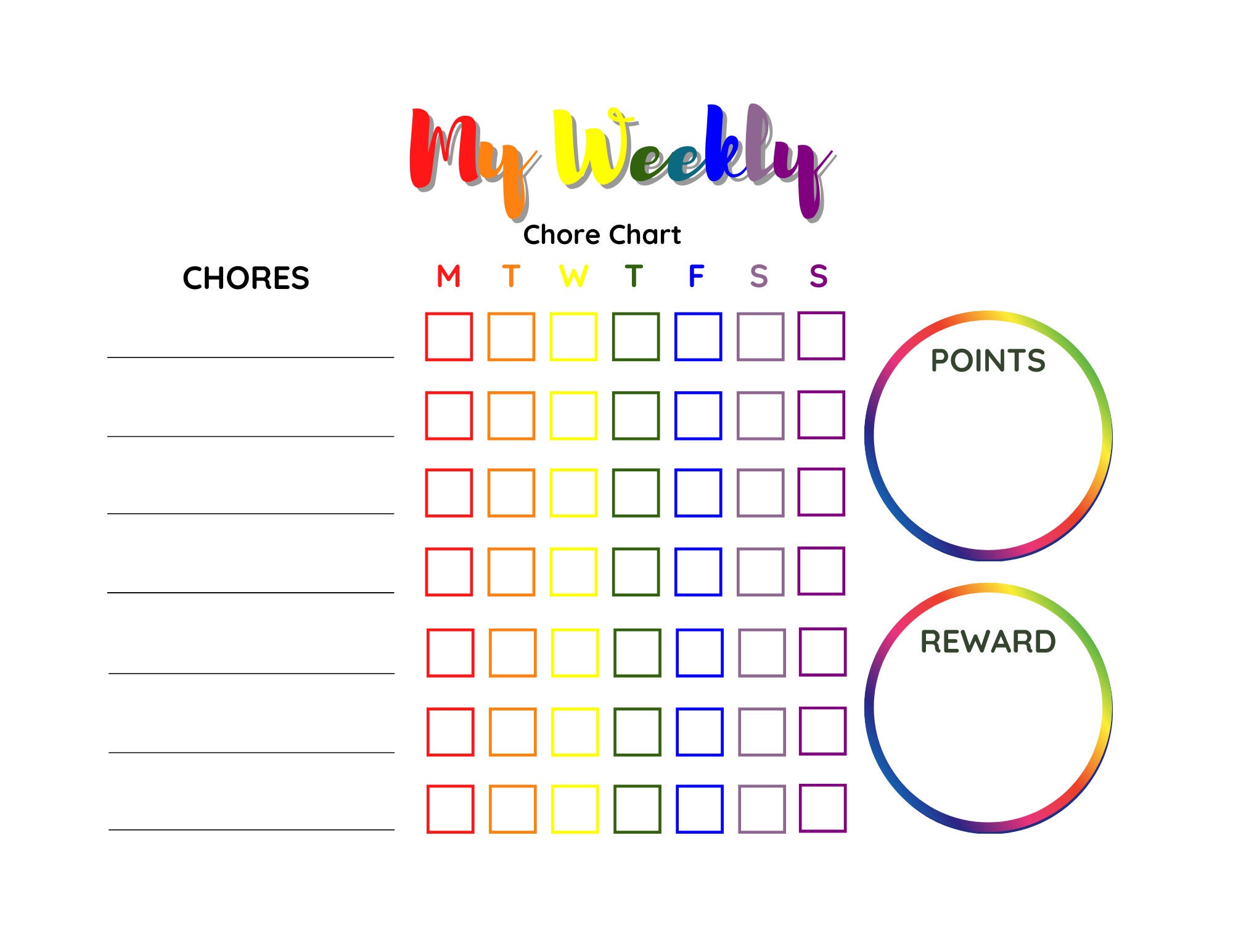 Colorful Printable Chore Chart for Kids - Etsy