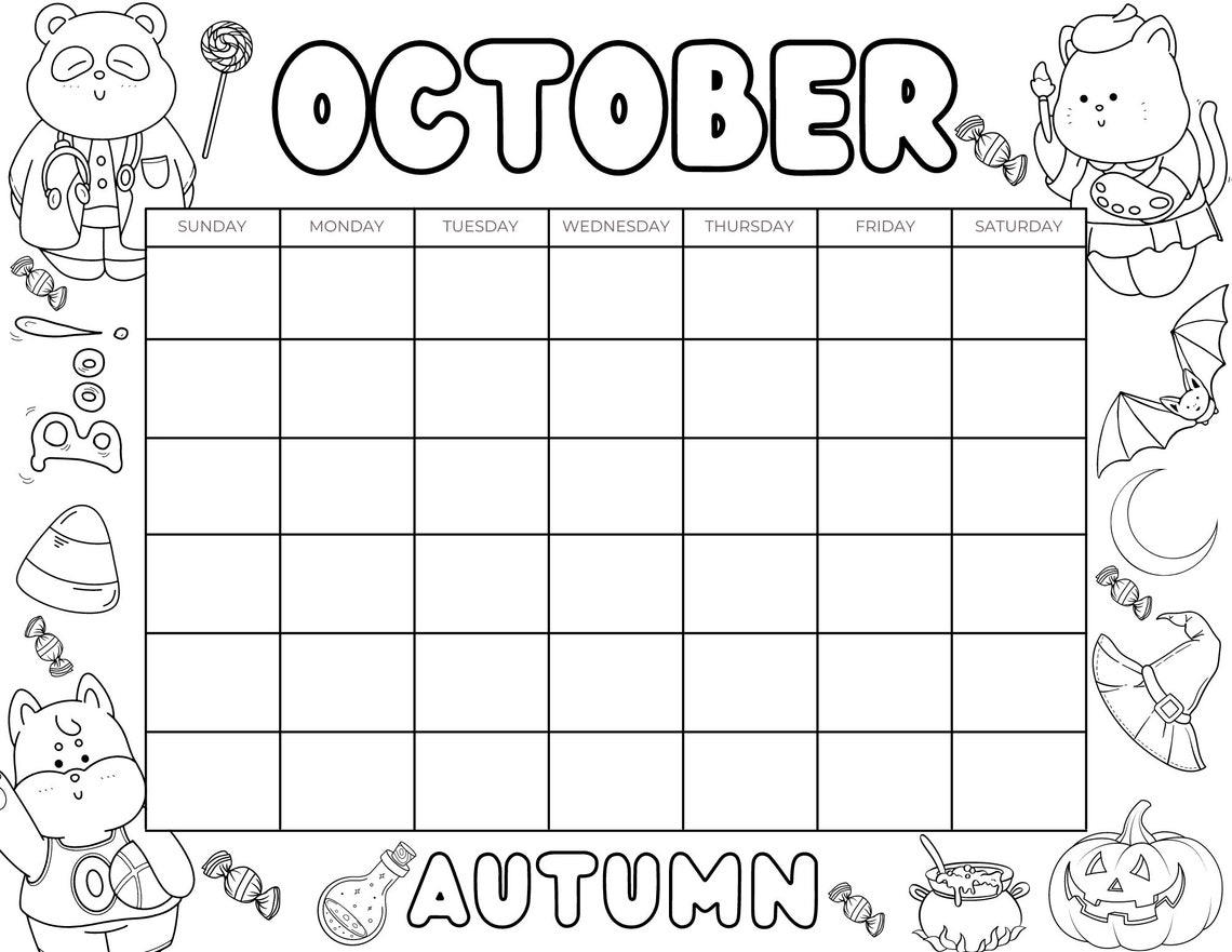 Cute Printable Coloring Calendar for Kids, Cute Kids Calendar, Cute ...