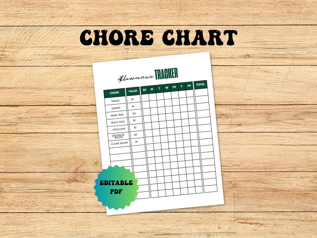 Printable Allowance Tracker Chart for Kids | Editable Chore Chart PDF ...