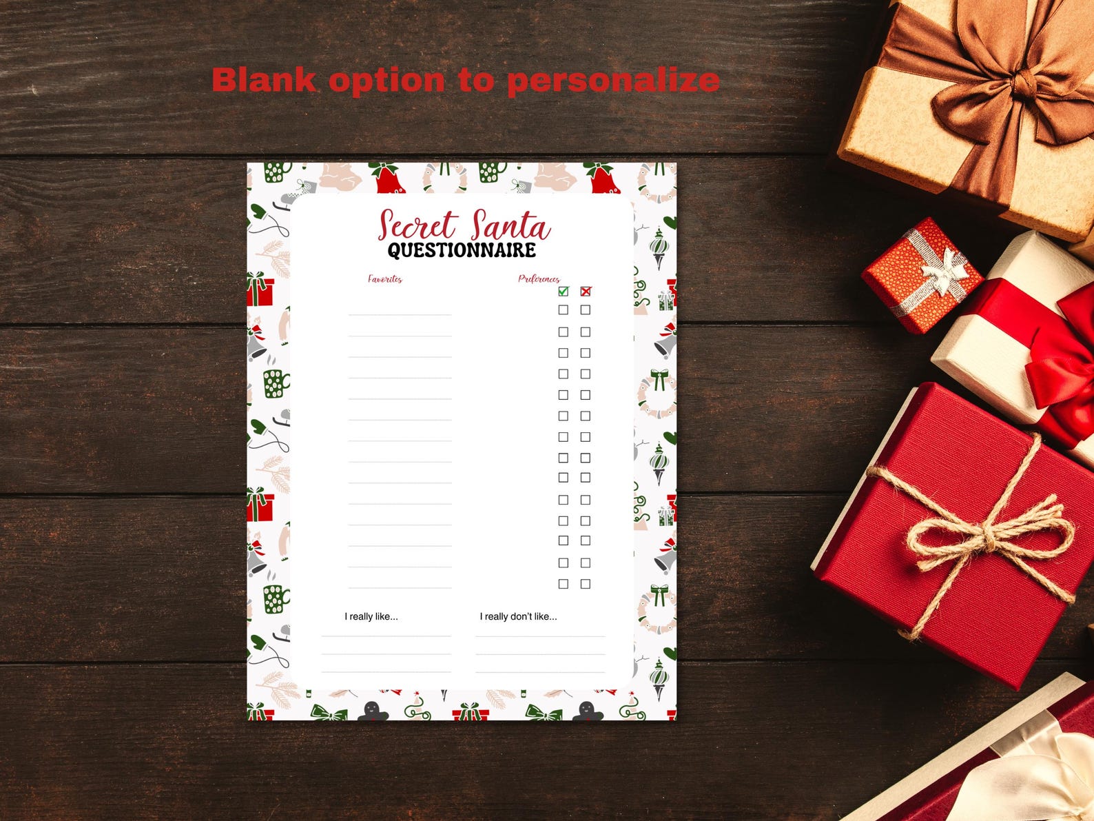 Printable Secret Santa Questionnaire PDF | Editable Christmas Gift ...