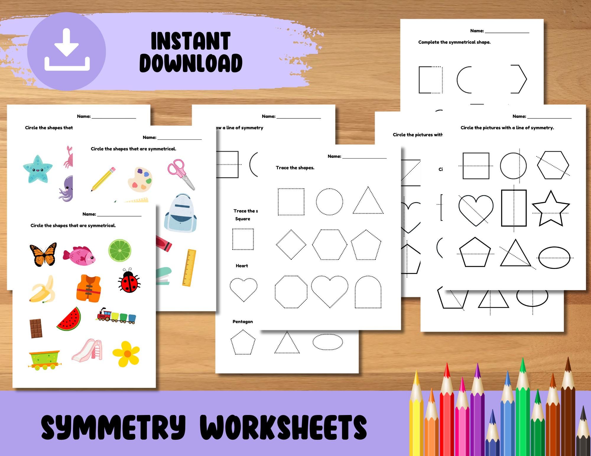 Symmetry Worksheets for Kids: Shape Tracing & Recognition (printable ...
