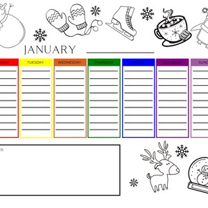 Printable Coloring Calendar for Kids, Kids Weekly Calendar, Printable ...