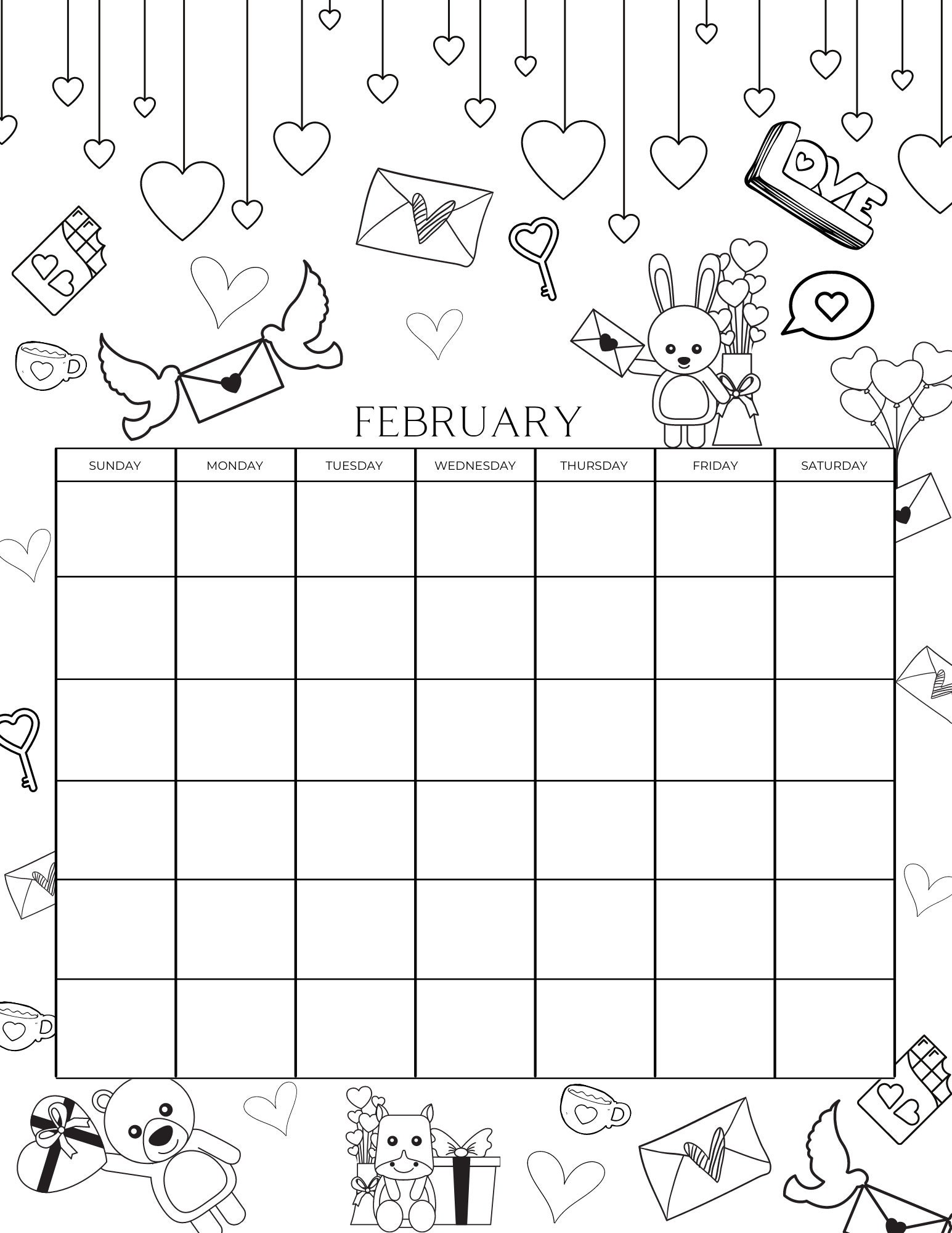 Printable Coloring Calendar for Kids: Themed Monthly Designs (PDF ...
