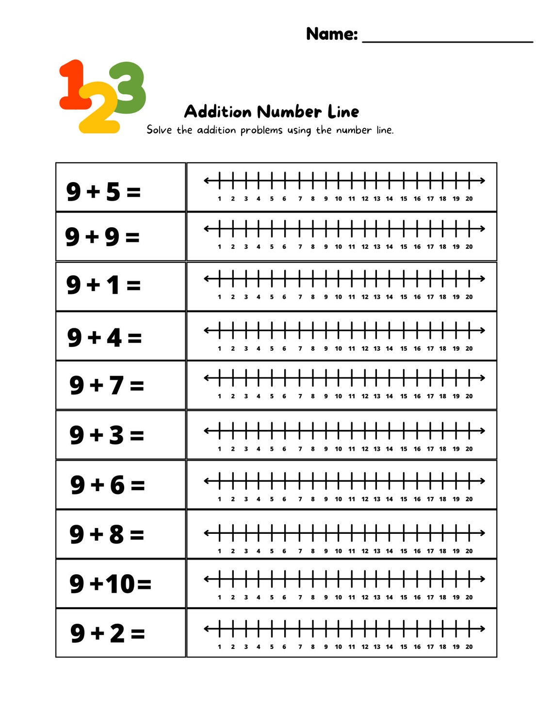 Printable Number Line Worksheet, Addition Worksheet, Kids Math ...