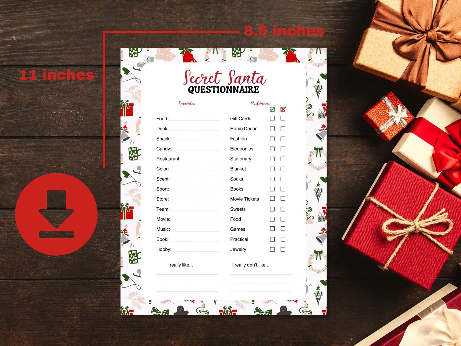 Printable Secret Santa Questionnaire PDF | Editable Christmas Gift ...
