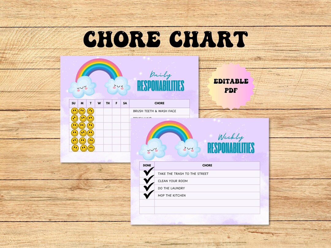 Editable Printable Rainbow Chore Chart for Kids | Daily & Weekly Task ...