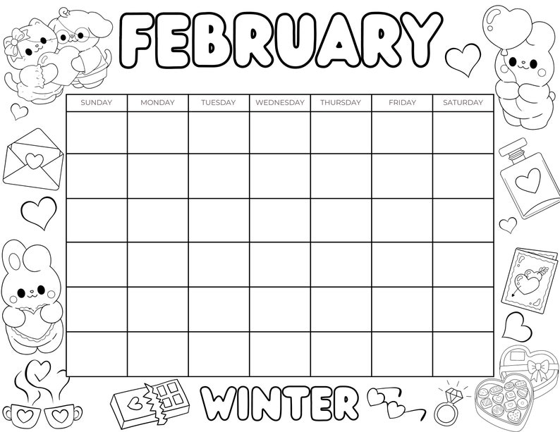Cute Printable Coloring Calendar for Kids, Cute Kids Calendar, Cute ...