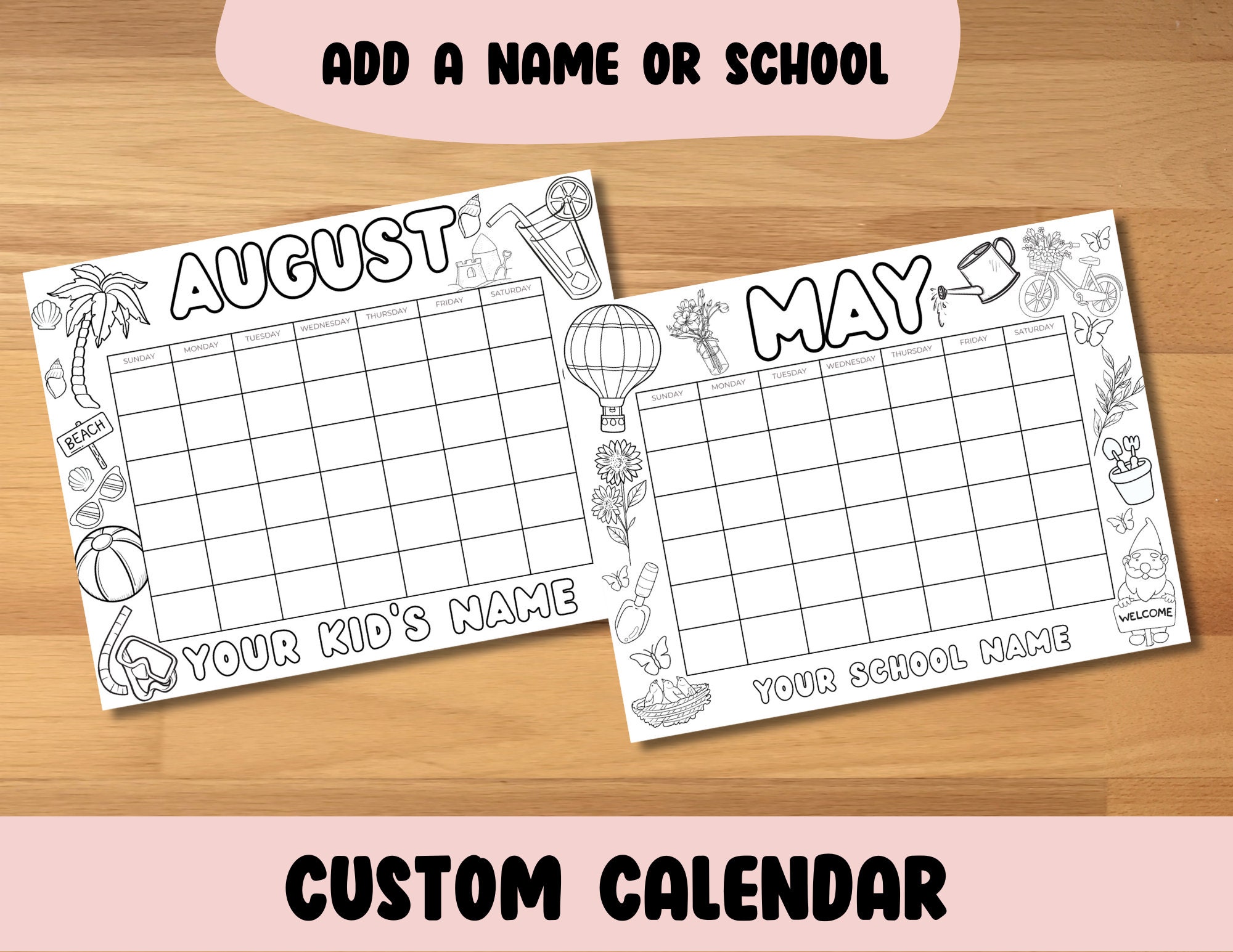 Customizable Kids Coloring Calendar – 12-month Printable With Holiday ...
