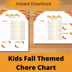 Printable Fall Chore Chart for Kids - Etsy