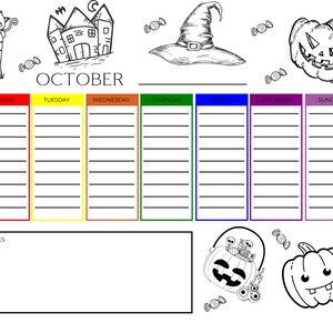 Printable Coloring Calendar for Kids, Kids Weekly Calendar, Printable ...
