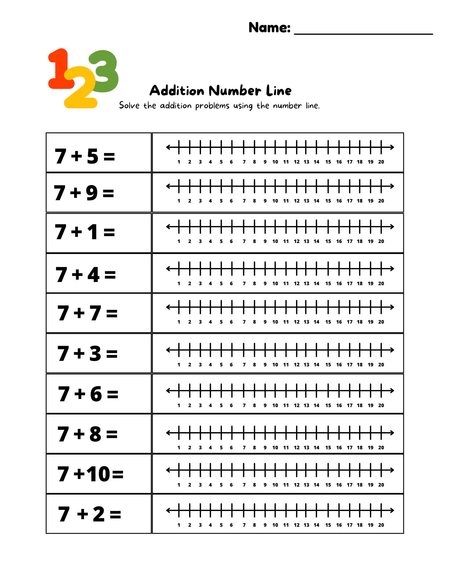 Printable Number Line Worksheet, Addition Worksheet, Kids Math ...